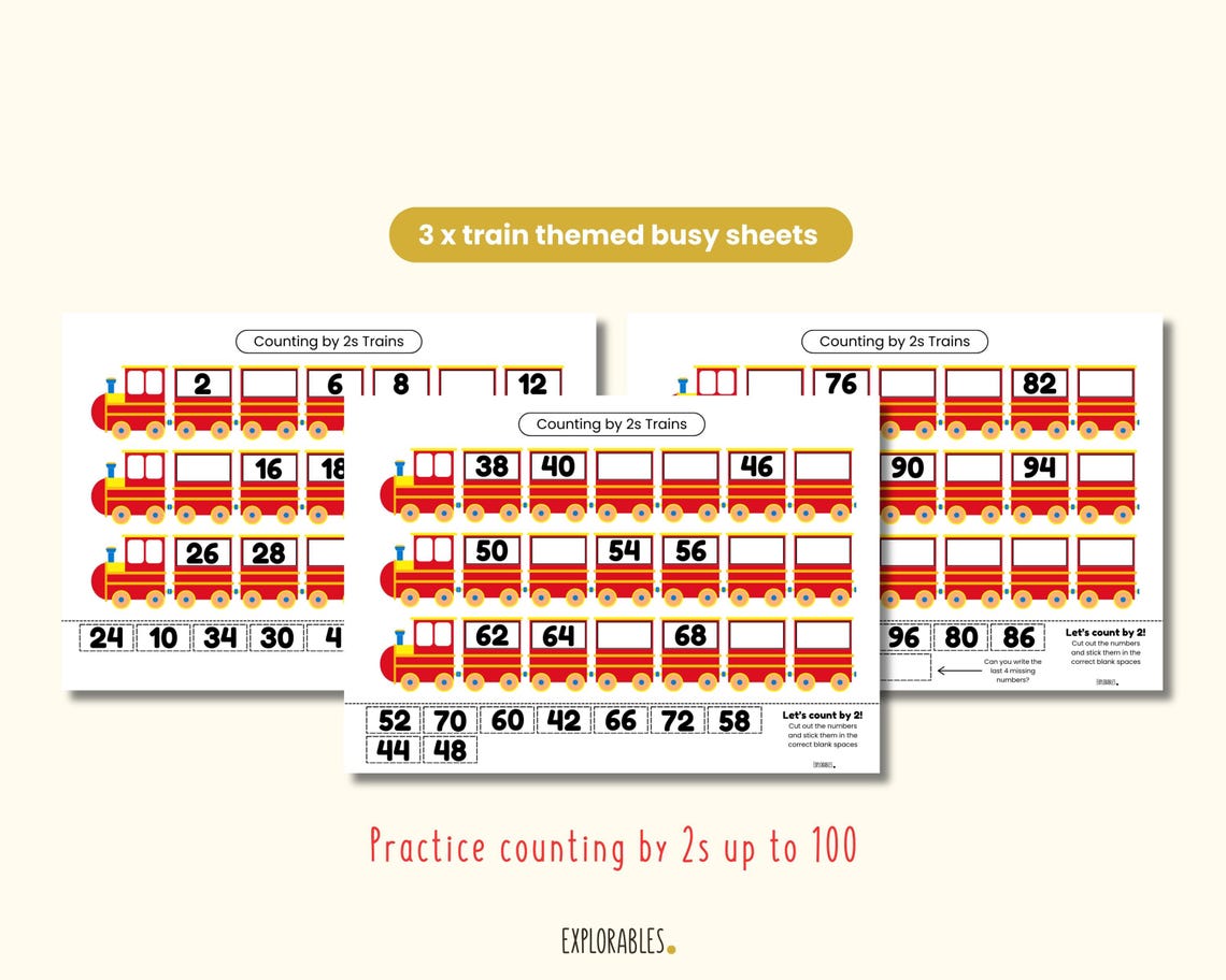 Counting by 2s Skip Counting Number Trains Practice Counting to 100 ...