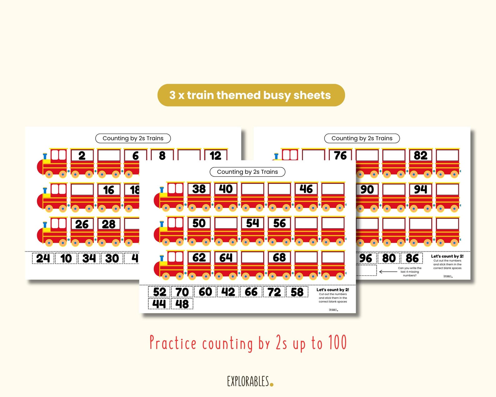 Counting by 2s Skip Counting Number Trains Practice Counting to 100 ...