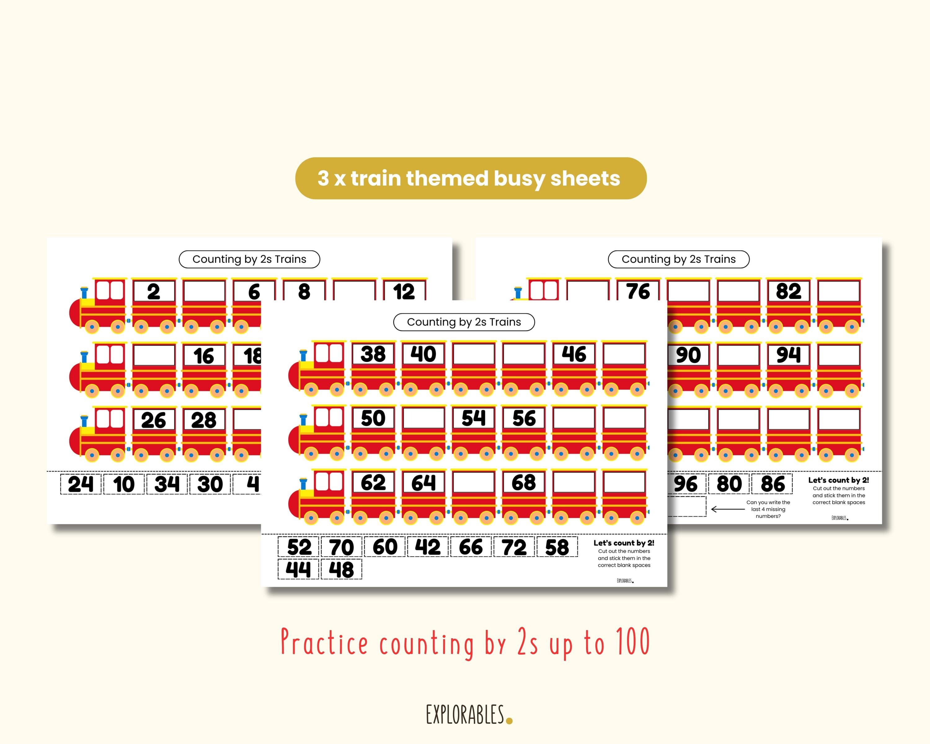 Counting by 2s Skip Counting Number Trains Practice Counting to 100 ...