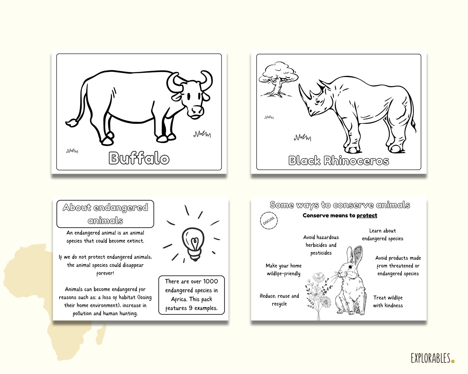 Endangered Animals in Africa Colouring Pages Explore Africa Activity ...