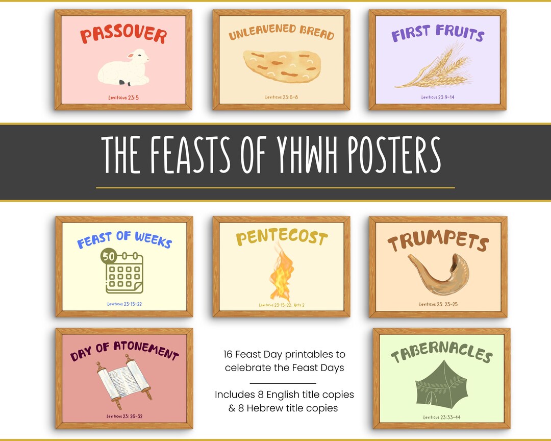 The Feasts of YHWH Posters for Kids Hebrew Feast Days Jewish Trumpets ...