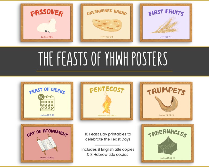 The Feasts of YHWH Posters for Kids Hebrew Feast Days Jewish Trumpets ...