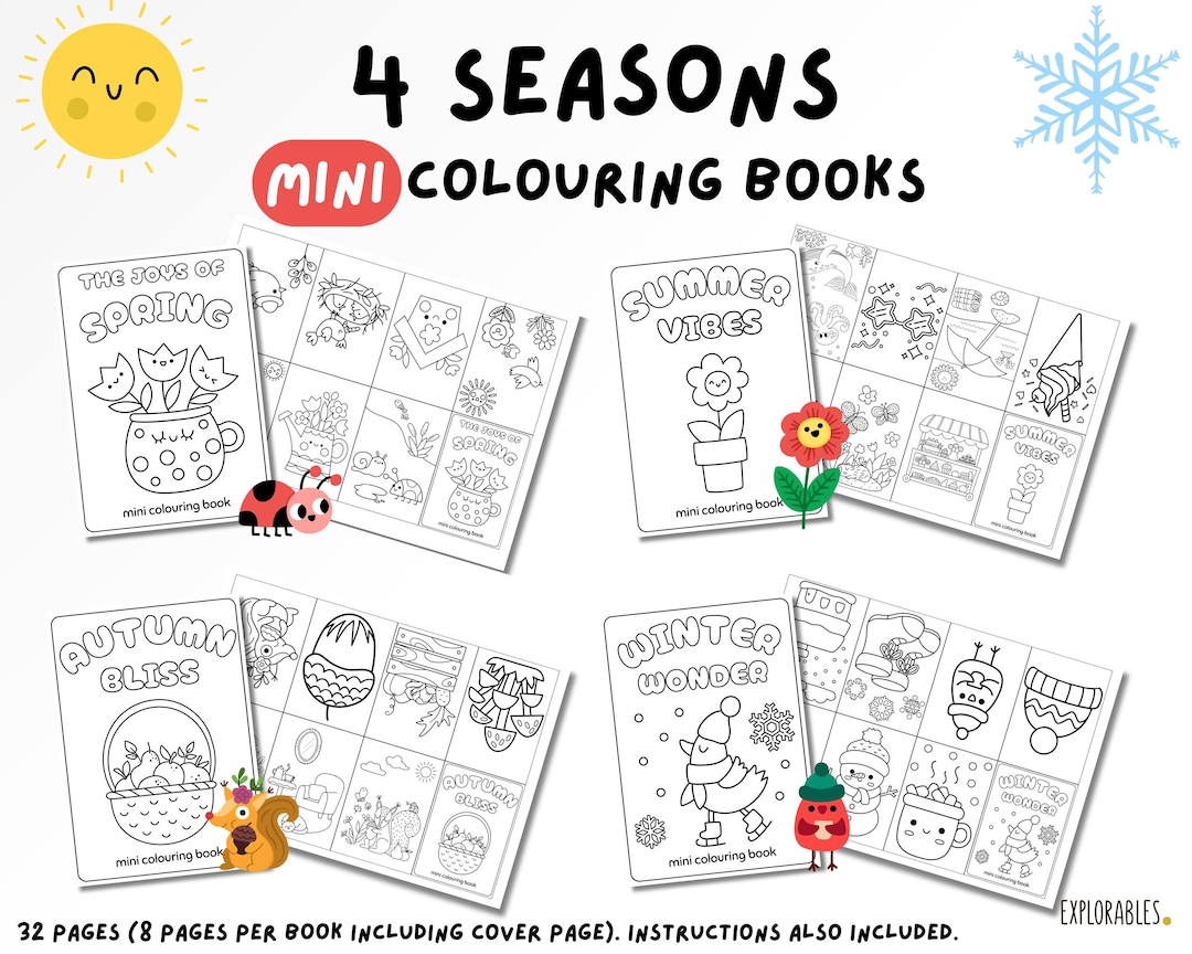 Four Seasons Themed Mini Colouring Books Bundle Spring Summer Autumn ...