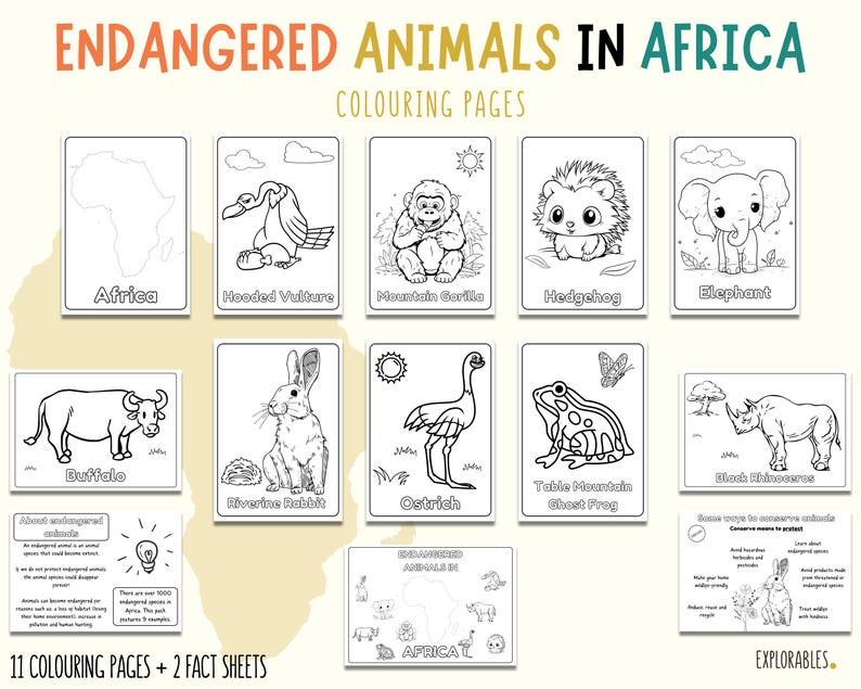 Endangered Animals in Africa Colouring Pages Explore Africa Activity ...