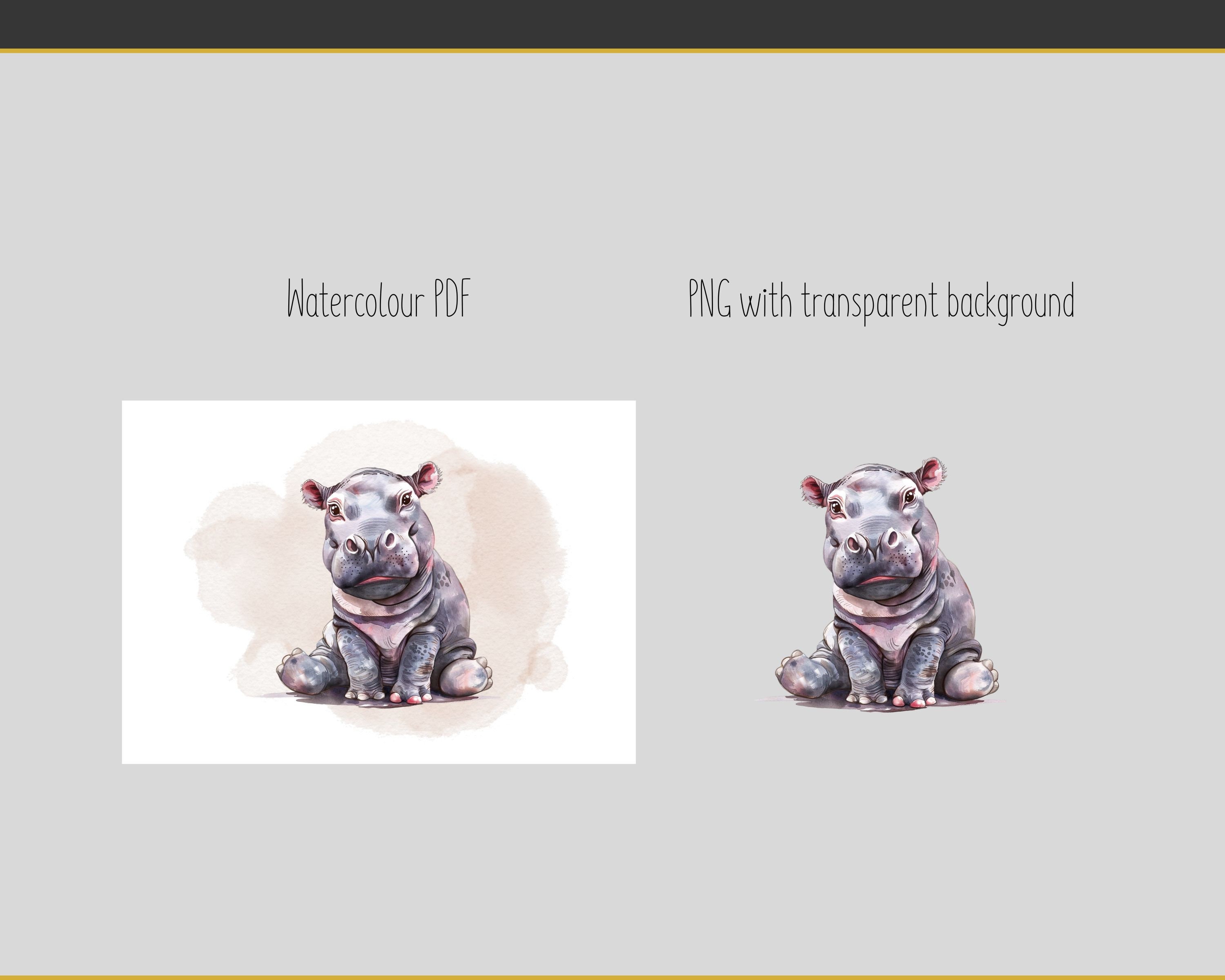 Baby Hippo Printable Digital Art | Cute Baby Hippo With Watercolour ...