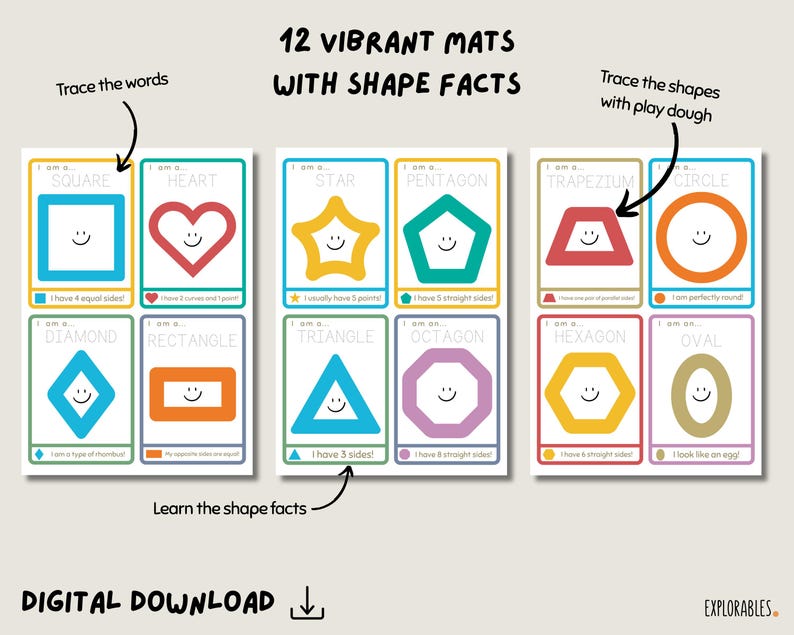 12 Shape Themed Play Dough Mats Learning Shapes With Play Doh Preschool ...