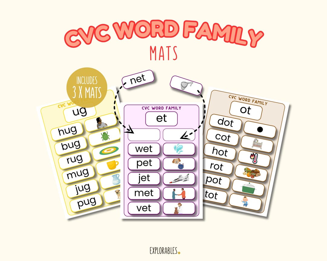 CVC Word Family Mats Learning to Read Spelling Children Word ...