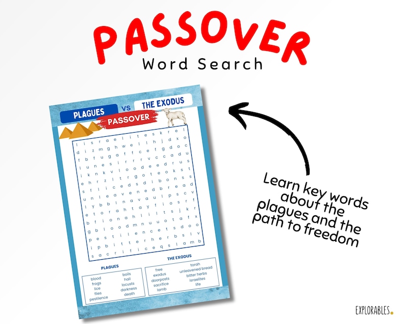 Passover Word Search for Kids Plagues Freedom Key Words Activities for ...