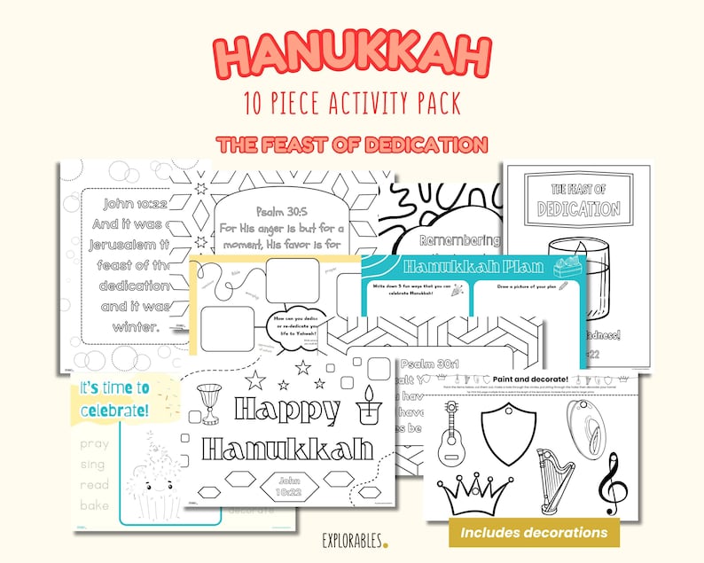 Hanukkah the Feast of Dedication Activity Pack Worksheets for Kids ...