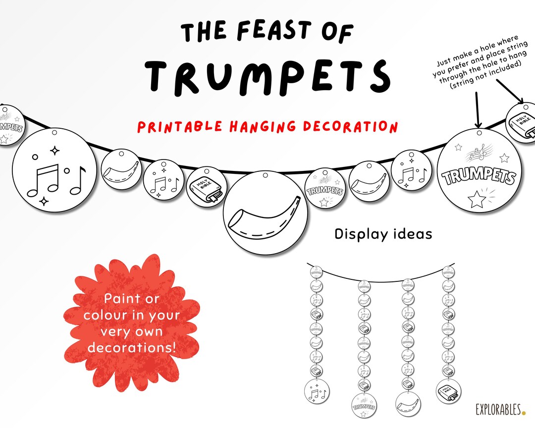 The Feast of Trumpet Hanging Decoration Paper Banner Activity Kids ...