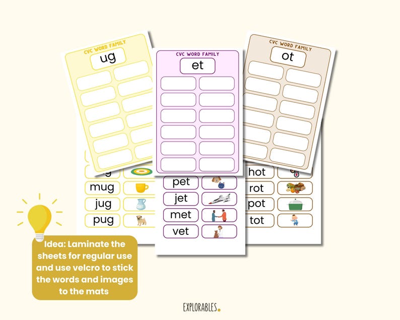 CVC Word Family Mats Learning to Read Spelling Children Word ...