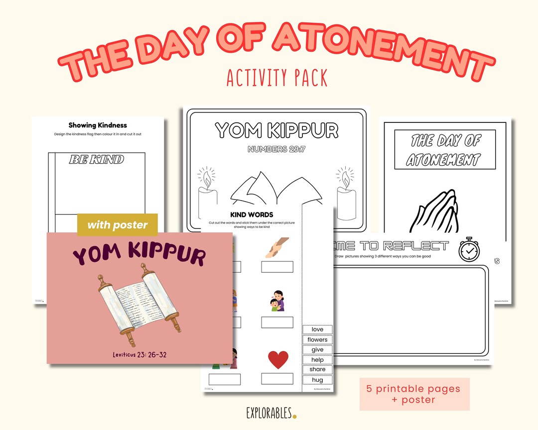 The Day of Atonement Activity Pack Yom Kippur Worksheets for Kids ...