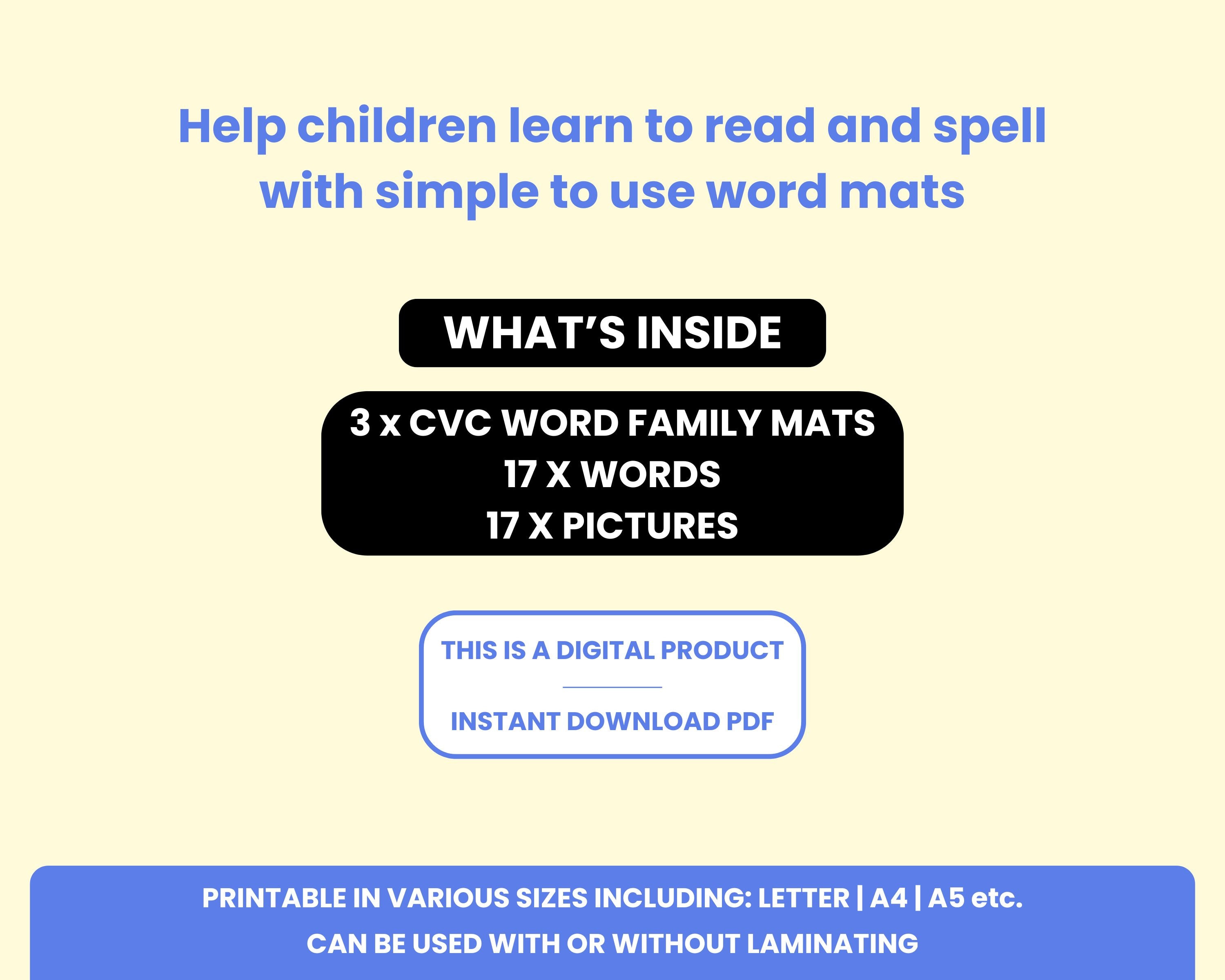 CVC Word Family Mats Learning to Read Spelling Children Word ...