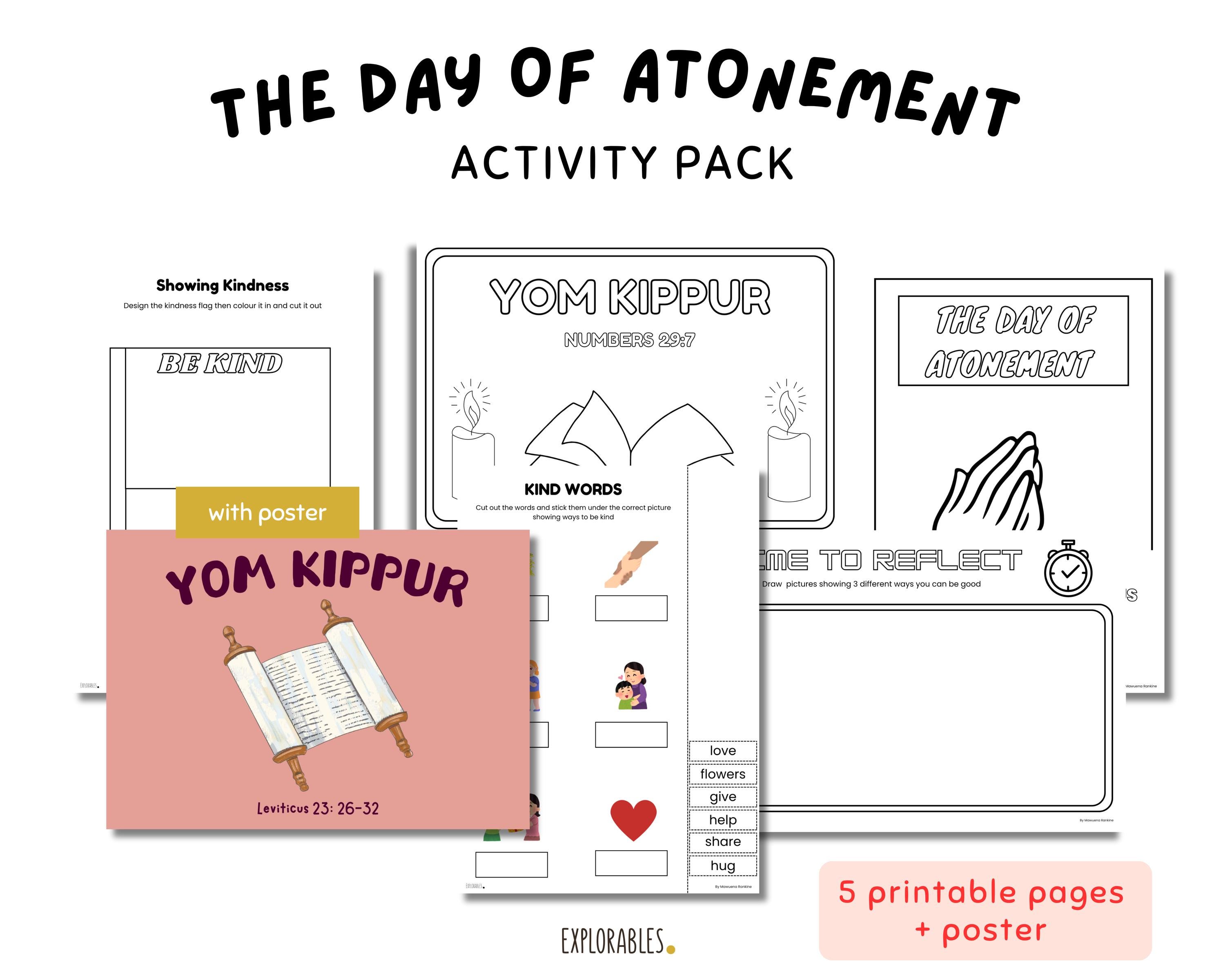 The Day of Atonement Activity Pack Yom Kippur Worksheets for Kids ...