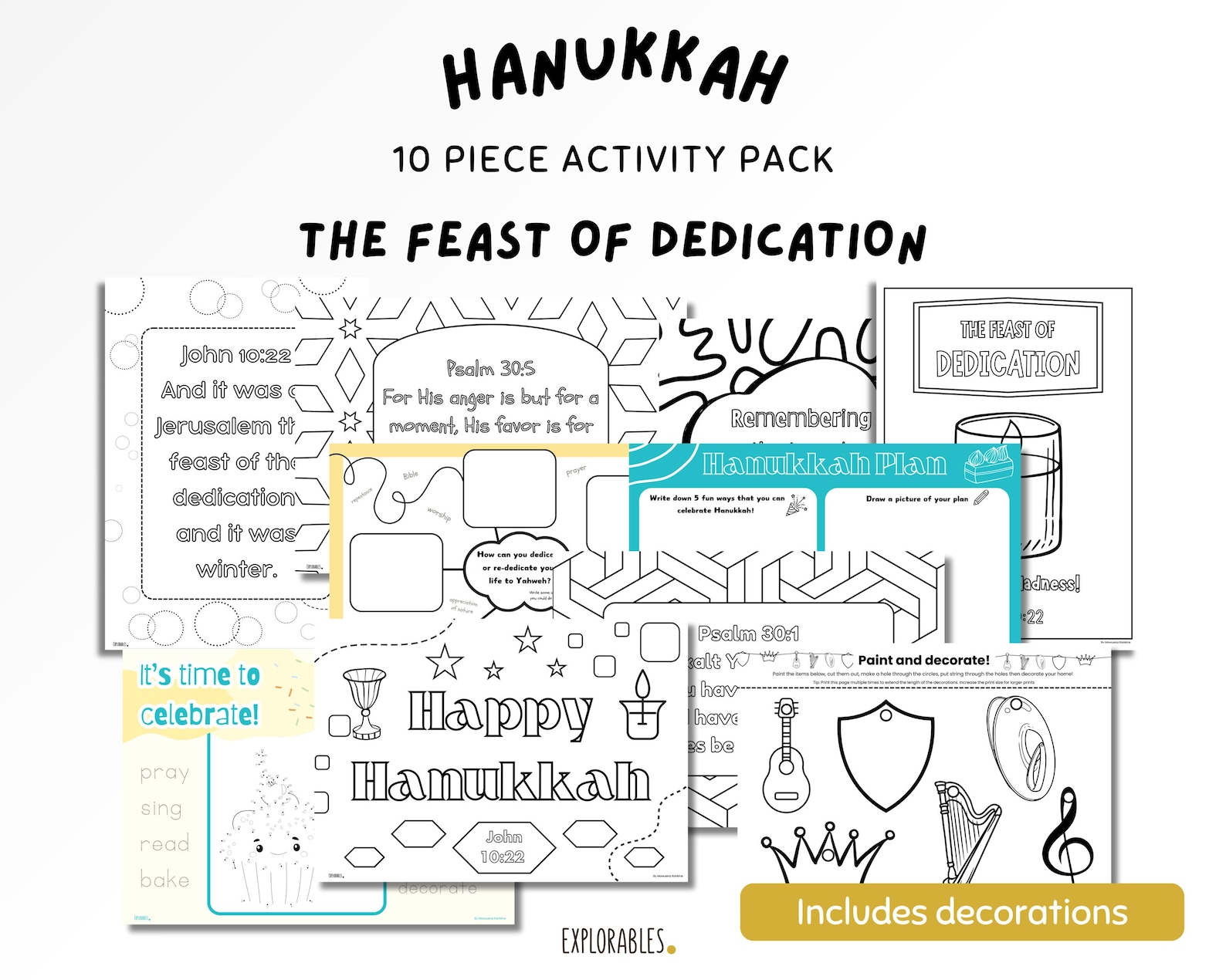 Hanukkah the Feast of Dedication Activity Pack Worksheets for Kids ...
