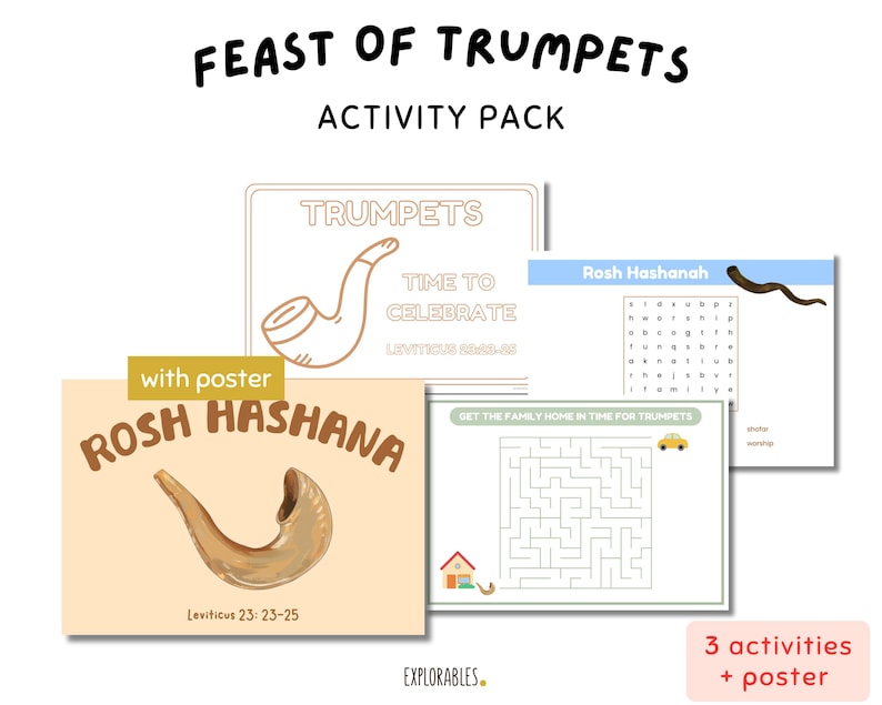 The Feast of Trumpets Activity Pack Rosh Hashanah Worksheets for Kids ...