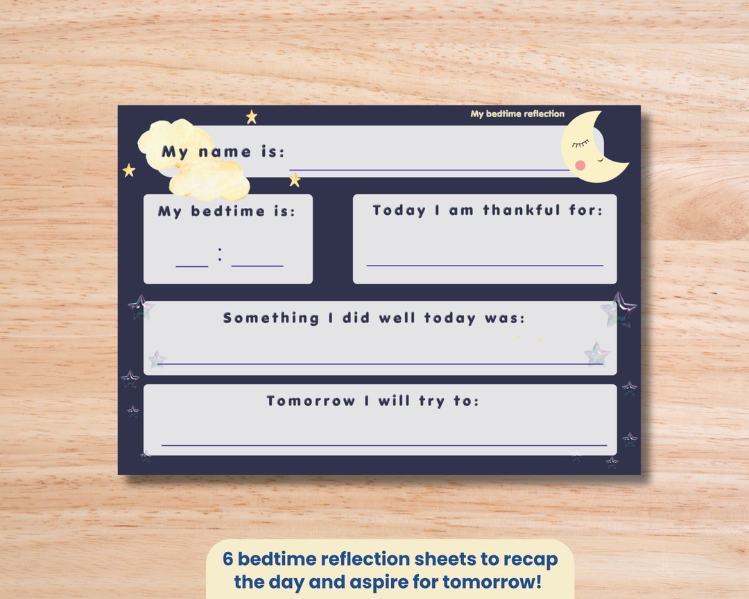 Kids Daily Reflection Bedtime Routine Chart Reflection Sheets Evening ...