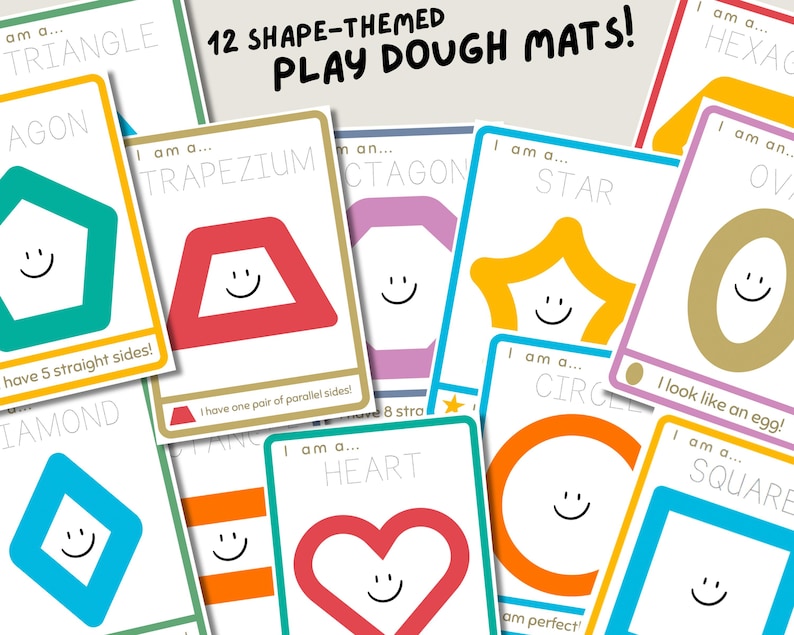 12 Shape Themed Play Dough Mats Learning Shapes With Play Doh Preschool ...