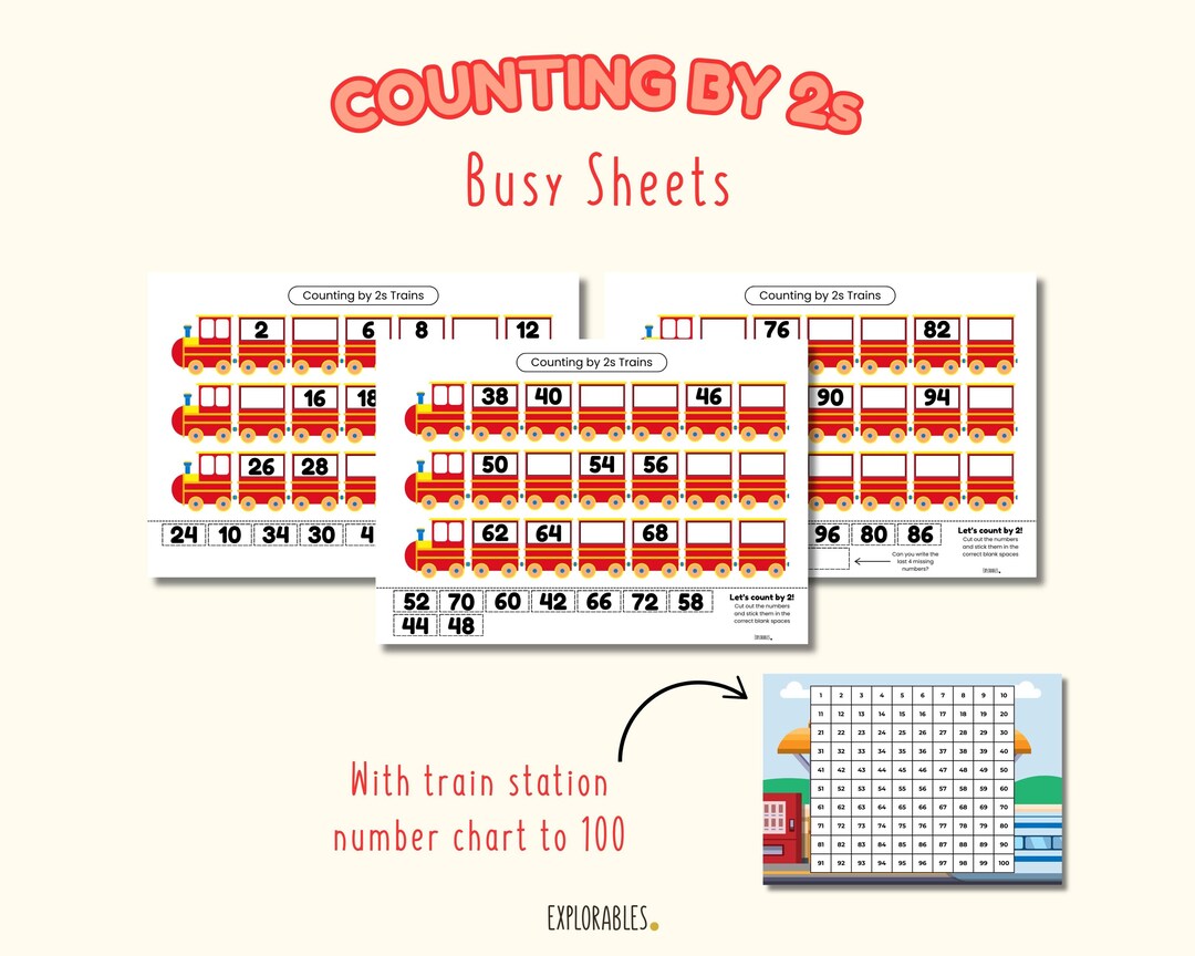 Counting by 2s Skip Counting Number Trains Practice Counting to 100 ...