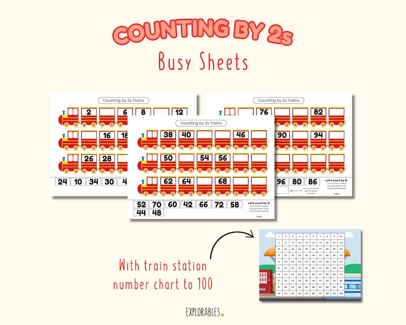 Counting by 2s Skip Counting Number Trains Practice Counting to 100 ...