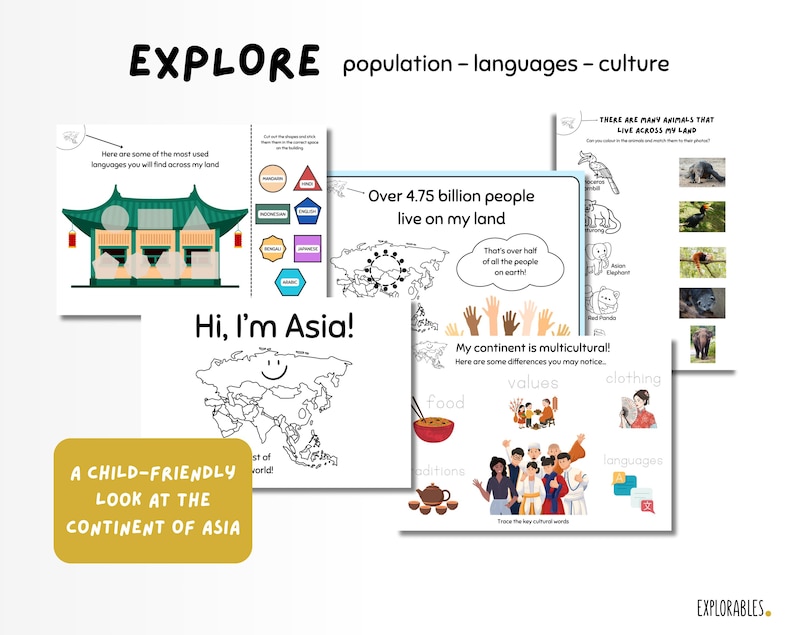 Let's Explore Asia Activity Pack Worksheets Kids Geography Lesson ...