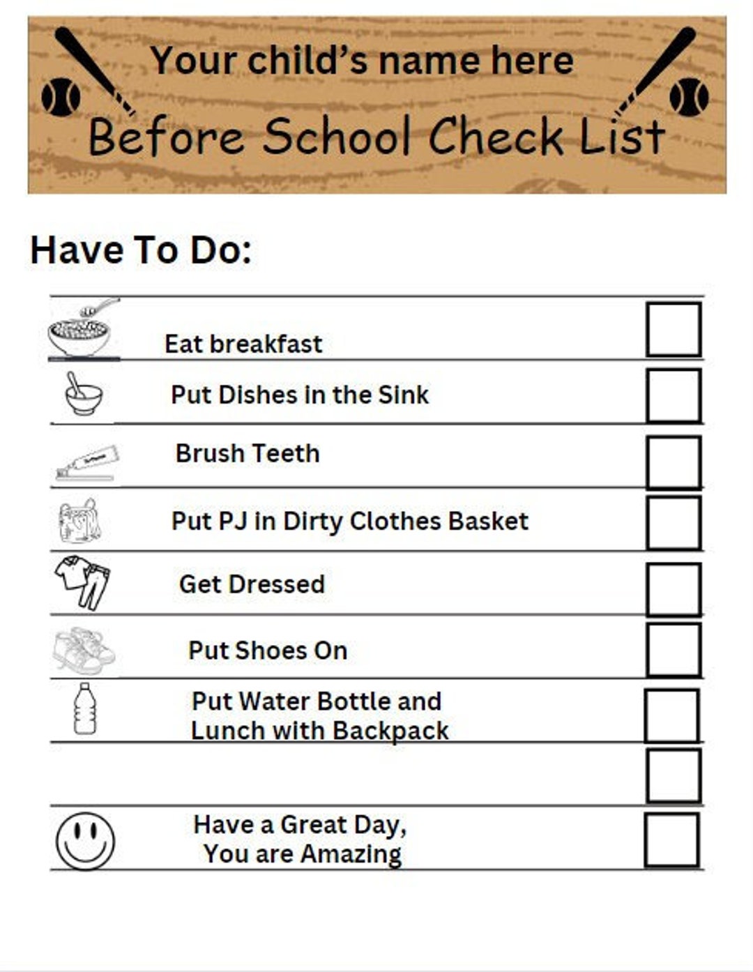 Girl/boys Before School/bed Check List - Etsy