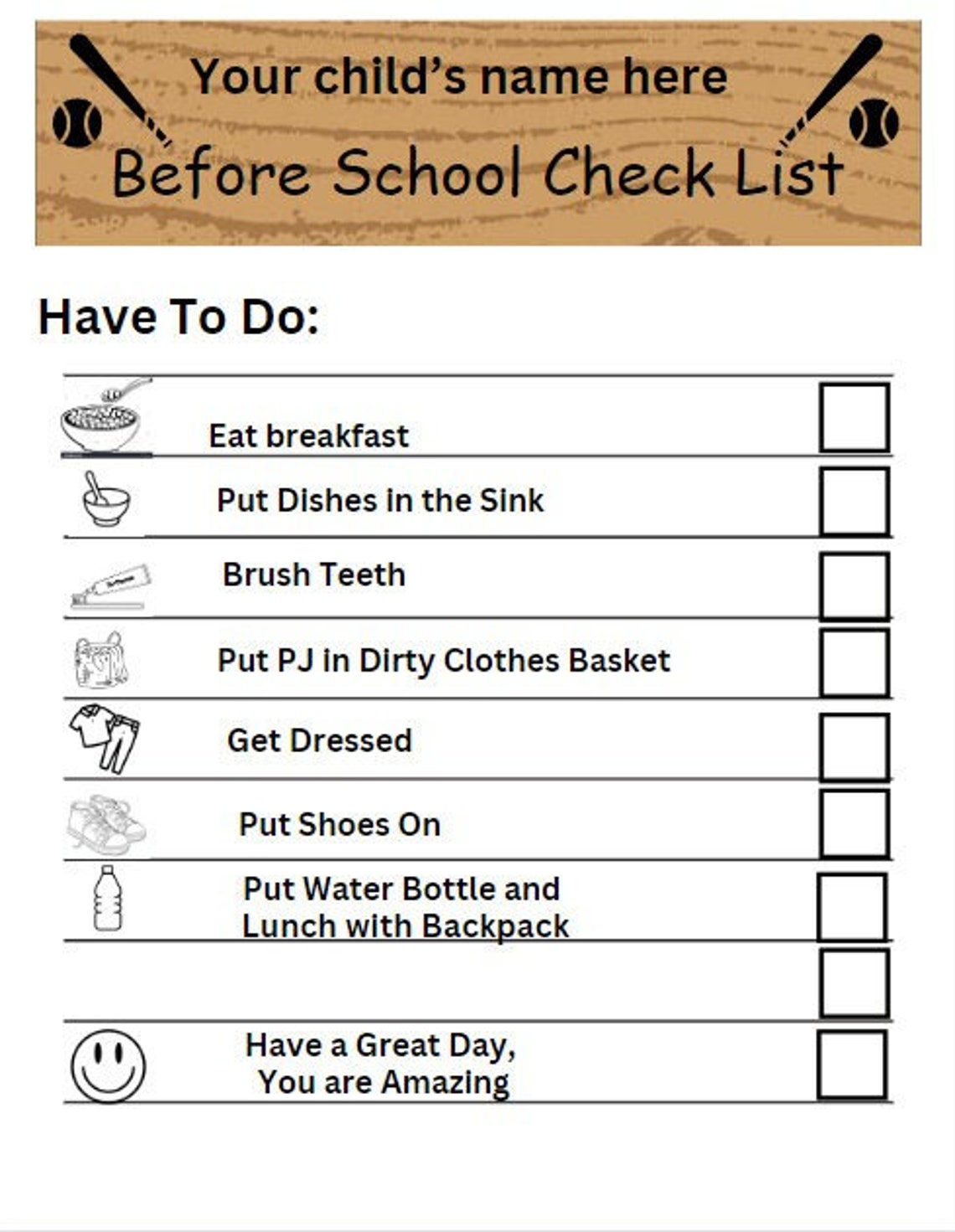 Girl/boys Before School/bed Check List - Etsy