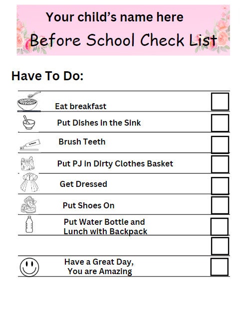 Girl/boys Before School/bed Check List - Etsy