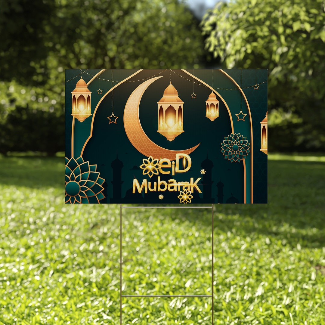 Eid Mubarak Yard Sign, Coroplast Moon Lanterns Decor, Religious Muslim ...