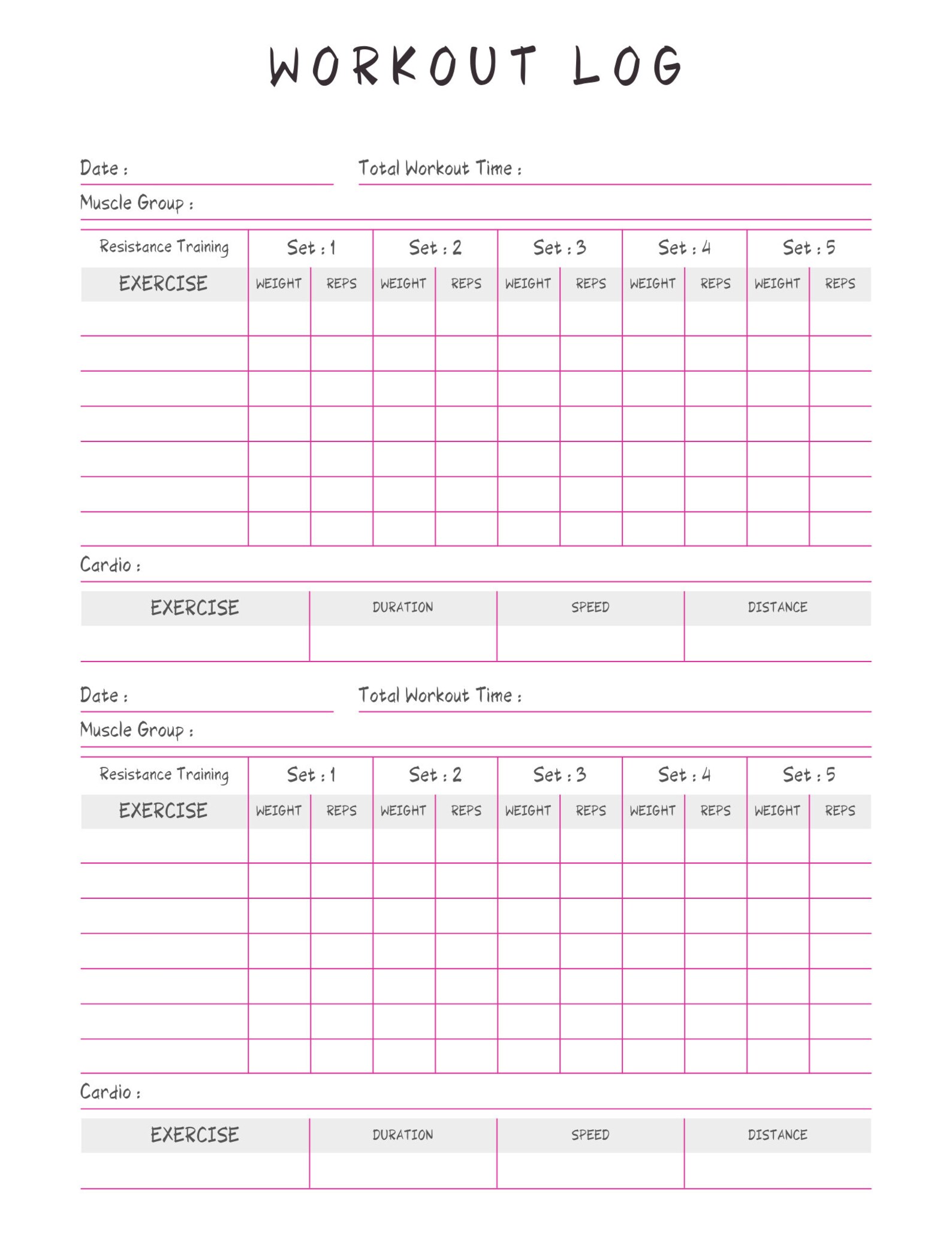 Workout Log| Printable Log| Planner - Etsy