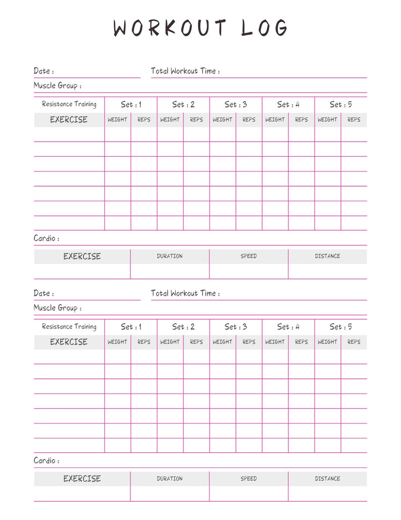 Workout Log| Printable Log| Planner - Etsy