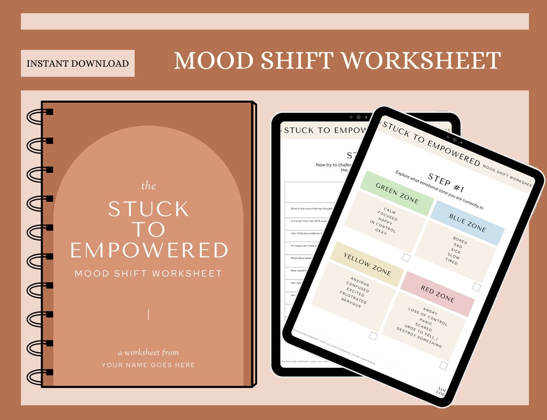 4 Page Mood Shift Worksheet: Self-awareness Worksheet, Self-empowering ...