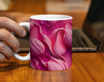 Floral Mug, Pink Tulip Reflection Design, Elegant Coffee Cup, Gift for ...