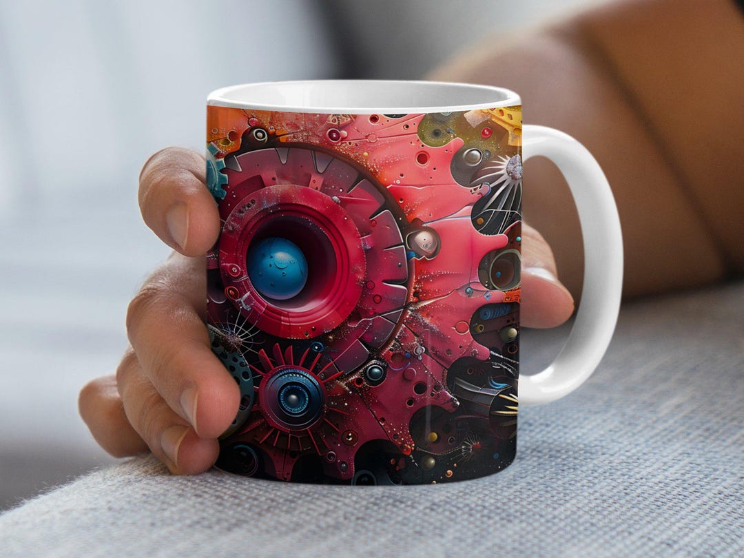 Gear Art Mug, Colorful Mechanical Design Mug, Gear Lover Gift, Unique ...