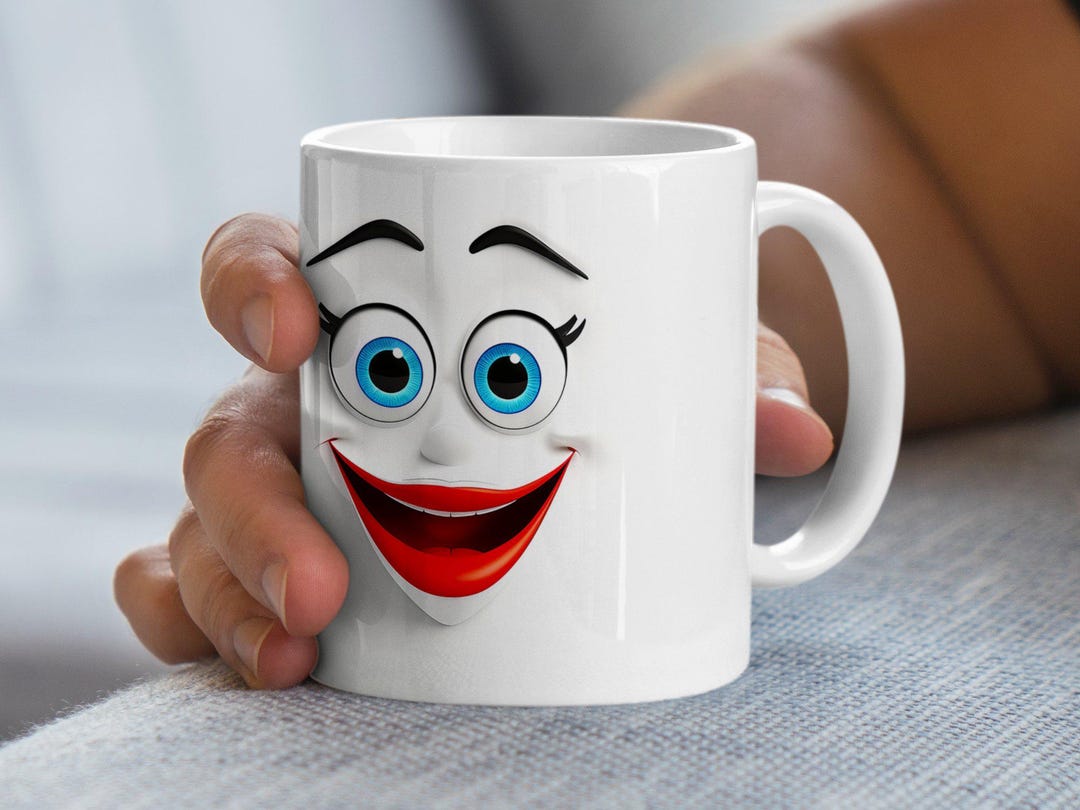 Funny Face Mug, Cute Smiling Character Mug, Happy Cartoon Face Coffee ...