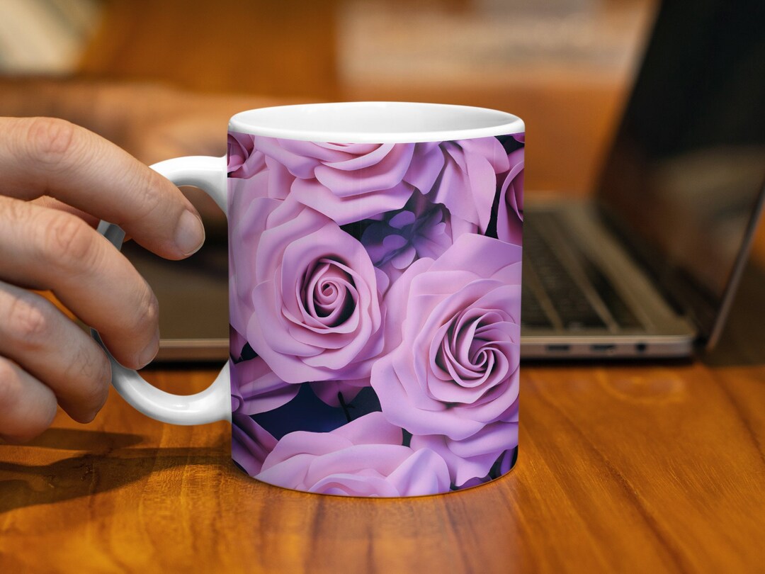 Pink Rose Pattern Mug, Floral Coffee Cup, Elegant Nature Inspired ...