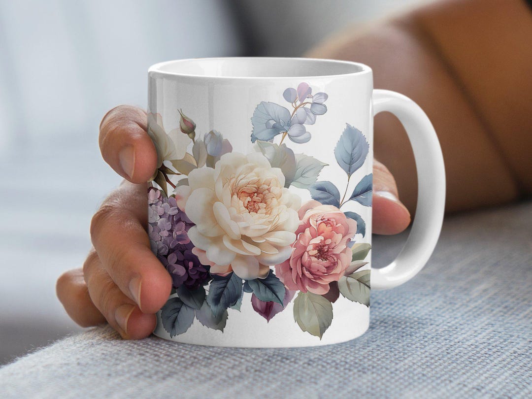 Floral Mug, Elegant Flower Design Coffee Mug, Garden Blooms Mug, 11 Oz ...