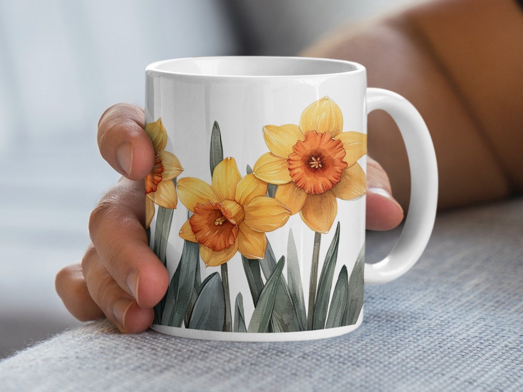 Daffodil Floral Mug, Spring Flowers Coffee Cup, Botanical Art Mug ...