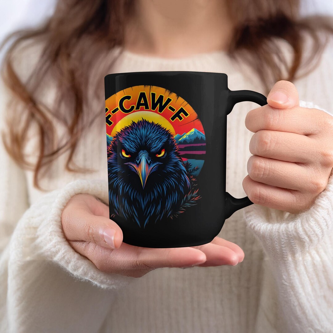 Crow Coffee Mug: Sunset Mountains Design, Fierce Bird Art - Etsy