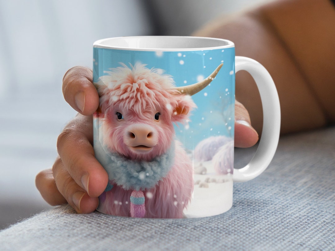 Cute Highland Cow, Funny Pink Cow, Kawaii Cow Mug, Cute Gift for Cow ...