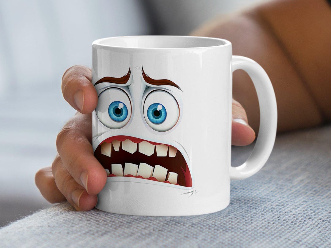 Funny Face Mug, Weird Facial Expression Mug, Cute Blue Eyes Mug, Unique ...