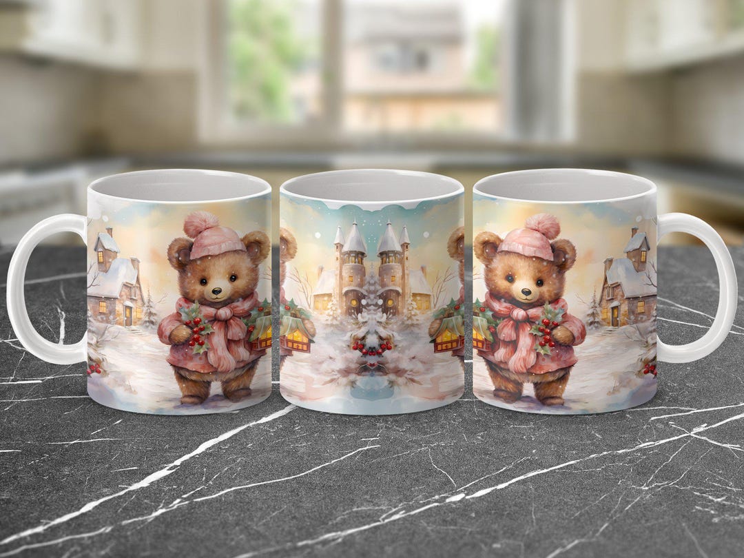Cute Bear Winter Wonderland Mug, Holiday Bear Coffee Mug, Christmas ...