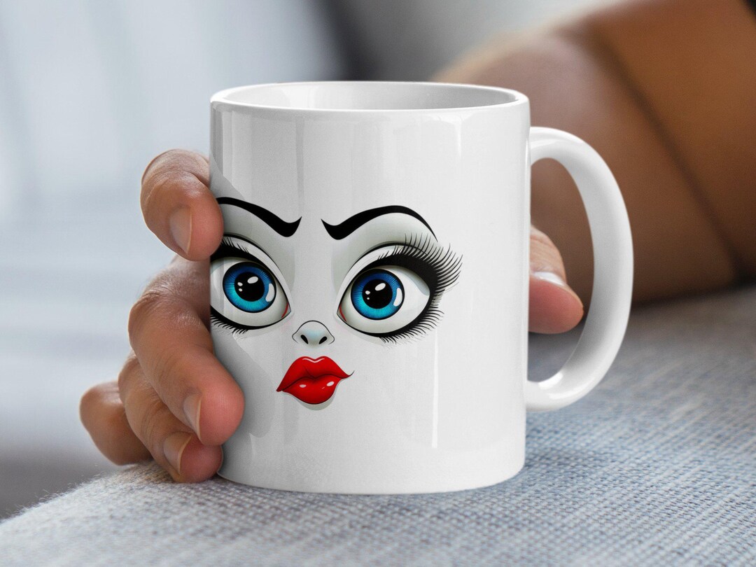 Cute Big Eyes Lips Mug Cartoon Face Mug Funny Coffee Mug Unique Gift ...
