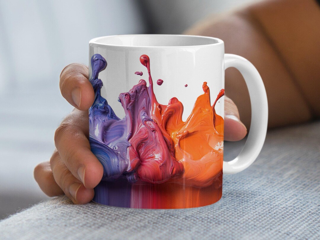 Color Splash Art Coffee Mug, Abstract Paint Splatter Mug, Rainbow ...