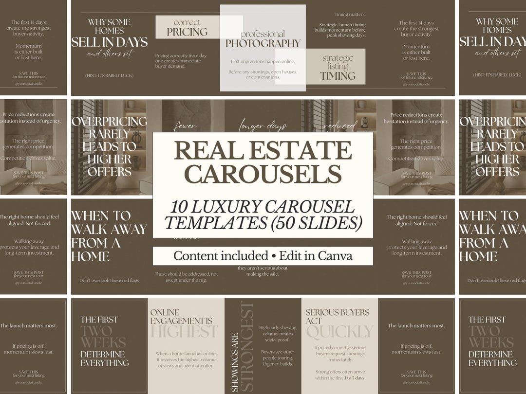 Luxury Real Estate Carousel Templates Canva | 10 Instagram Carousels ...