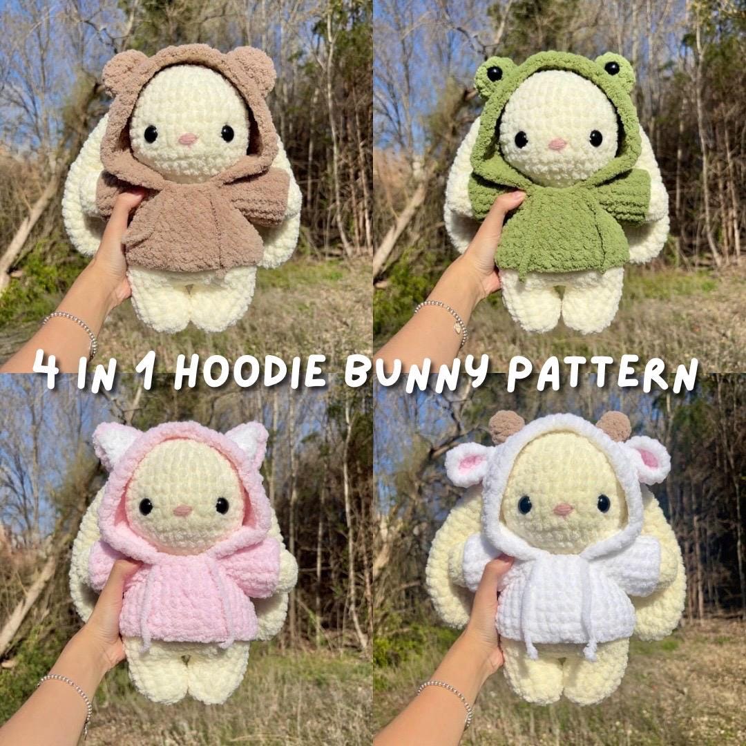 4 in 1 Hoodie Bunny Crochet Pattern Bundle - Etsy