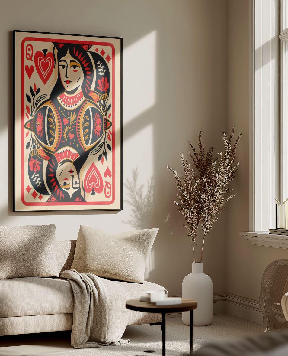 Framed Retro Queen of Hearts Wall Art, Funky Queen of Hearts Wall Art ...