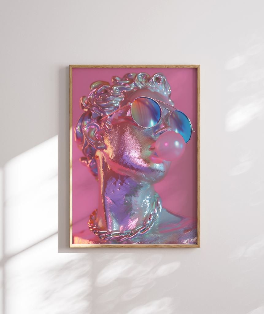Statue Blowing Bubble Gum Wall Art Funny Wall Art Pink Wall Art Preppy ...