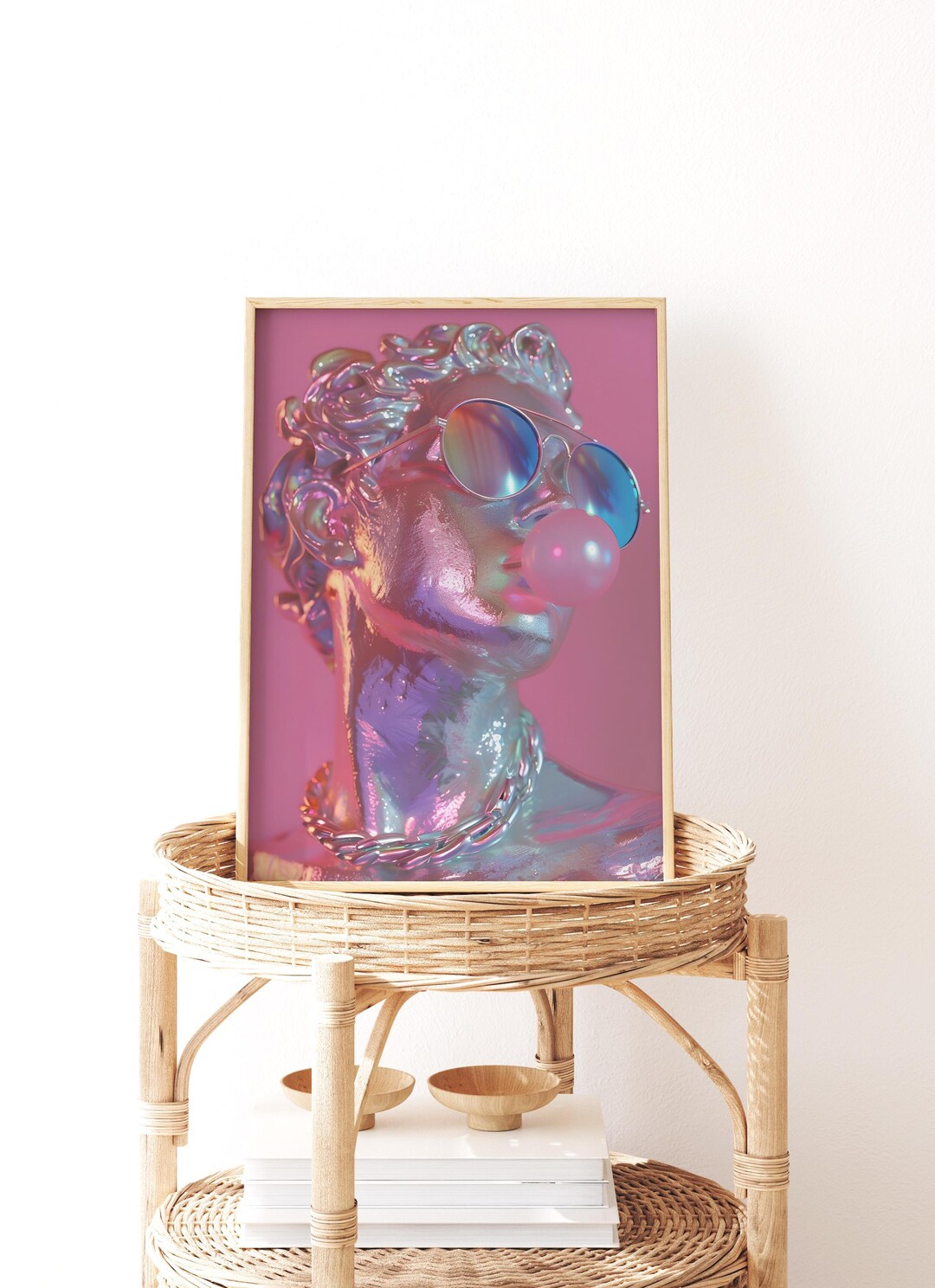 Digital | Statue Blowing Bubble Gum Wall Art | Funny Wall Art | Pink ...