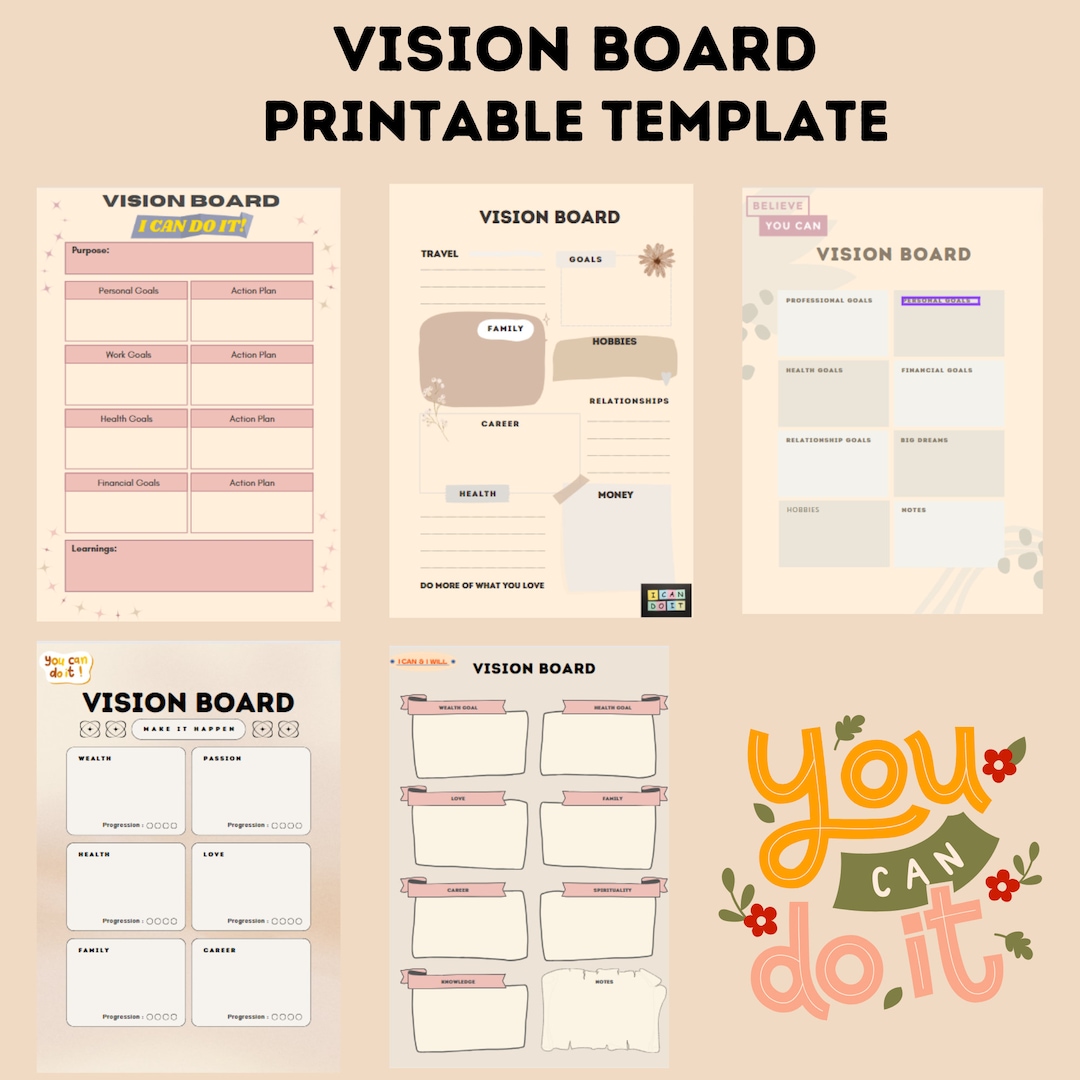 Vision Board Printable Template Worksheet for Manifesting Your Best ...